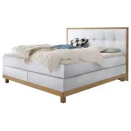 Boxspringbett Hasena "Chalet", braun (weiß, eiche bianco), B:168cm L:205cm, Komplettbetten, Boxspringbett, Boxspringbett, Kopfteil in massiver Eiche, Eichenrahmen mit Füssen