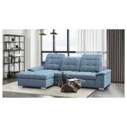 Ecksofa WERK2 "Carmen, mit Bettksten, Sitz- & Rückenheftung, Breite 261 cm, L-Form", blau (hellblau), B:264cm H:105cm T:170cm, 95% Polyester, 5% Nylon, Sofas, mit Sitztiefenverstellung, Struktur weich, hellblau