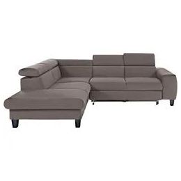 Ecksofa COTTA "Morven L-Form", grau (taupe), B:249cm H:75cm T:207cm, Microfaser PRIMABELLE (100% Polyester);Flachgewebe (100% Polyester);Samtvelours (100% Polyester), Sofas, wahlweise mit Bettfunktion, Bettkasten & Wireless-Charger