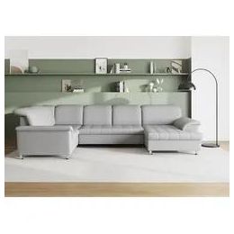 Wohnlandschaft DOMO collection "Franzi optional mit Bettfunktion, Bettkasten & Kopfteilverstellung", silber, B:344cm H:81cm T:206cm, Flachgewebe (100% Polyester);Chenille (100% Polyester), Sofas, U-Form, Recamiere rechts, silber, B/T: 344/206 cm, Topseller