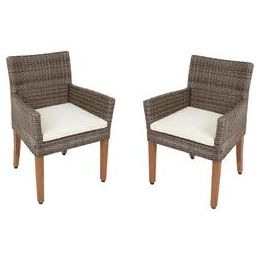 Gartenstuhl Garden Pleasure "PALA", braun, B:60cm H:87cm T:65cm, Massivholz, Stühle, 2er Set, Akazie/Polyrattan, braun, inkl. Sitzkissen