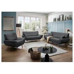 Polstergarnitur Home Affaire "Basta", schwarz (schwarz,), H:80cm T:82cm, 100% PES (Polyester), Sitzmöbel-Sets, Komfortable Wellenunterfederung, Topseller