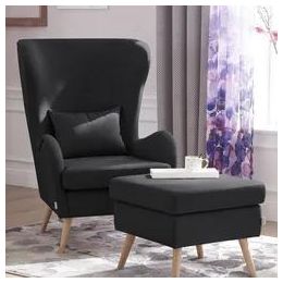 Sessel Home Affaire "Salla auch in Fellimitat und Feincord, viele Bezugsarten, Ohrensessel", schwarz, H:118cm T:94cm, Samtcord (92% Polyester 8% Polyamid);Struktur (100% Polyester);Struktur Hahnentritt (100% Polyester);Struktur fein (100% Polyester);Samtoptik (100% Polyester);Fellimitat (100% Polyestr), Sessel, Ohrensessel ohne Hocker Ohrensessel Ohrensessel mit Hocker, wahlweise mit oder ohne Hoc