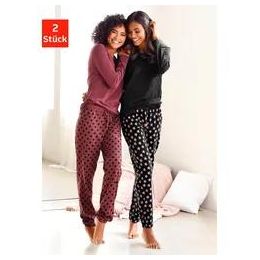 Pyjama Vivance DREAMS, Damen, Gr. 56/58, rot (bordeaux, schwarz), Single Jersey, Obermaterial: 100% Baumwolle, Basic, Basic lang, Rundhals, eingesetzt, Homewear-Sets, mit Sternenmuster