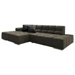 Ecksofa DESIGNWERK "Temple, Designsofa trifft hohen Sitzkomfort, L-Form", grün (hunter), B:286cm T:169cm, 100% Polyester, Sofas, mit Sitztiefenverstellung
