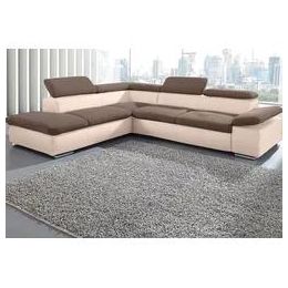 Sit & More Ecksofa SIT & MORE "Valentine L-Form, B: 272 cm", braun (creme, braun), B:272cm H:73cm T:226cm, 100% Polyester;Luxus-Kunstleder/Struktur (88% Polyester, 12% Polyamid), Sofas, mit Arm- & Kopfteilverstellung, optional mit Bettfunktion, Topseller
