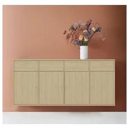 Sideboard HAMMEL FURNITURE "Mistral, Hochwertig Schrank, hängend/stehend montierbar", weiß (eiche weiß pigmentiert), B:177cm H:80cm T:42cm, Sideboards, mit Türen und Schubladen, B: 177 cm, anpassungsbar Designmöbel