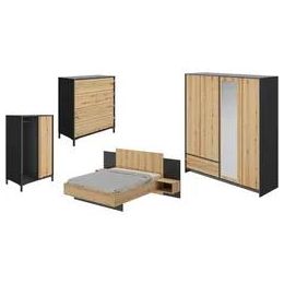 Schlafzimmer-Set GAMI "Mimizan", braun (schwarz – eiche helvezia), B/H: 140cm x 200cm, Schlafzimmermöbel-Sets