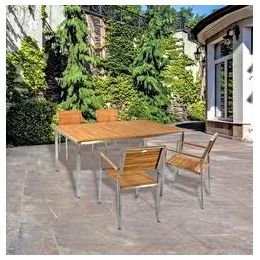 Garten-Essgruppe Garden Pleasure "DENVER", braun (braun, silberfarben, braun, silberfarben), B:280cm H:86cm T:180cm, Edelstahl, FSC-zertifiziertes Massivholz, Sitzmöbel-Sets, stapelbar