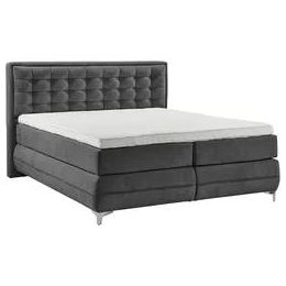 Boxspringbett Musterring "Dubai", schwarz (d 040 anthrazit), B:177cm L:214cm, Komplettbetten, Boxspringbett, Winkelfuß in Chrom, 3 Härtegrade, Kopfteil in Kassettensteppung