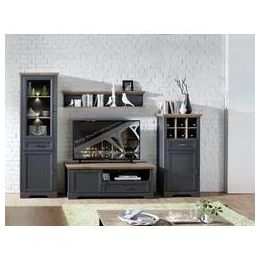 Wohnwand Innostyle "Jasmin", grau (graphitfarben, eichefarben), Holzwerkstoff graphitfarben (Korpus)/ MDF graphitfarben (Front)/MDF eichefarben (Absetzung), Holzwerkstoff, MDF, Kastenmöbel-Sets, inkl. LED-Beleuchtung, mit Soft-Close-Funktion