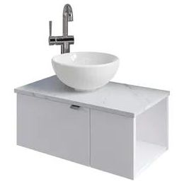 Waschtisch SAPHIR "Serie 6915 Waschschale mit Unterschrank für Gästebad, Gäste WC", weiß (weiß glanz, marmor weiß, weiß glanz), B:61cm H:39,8cm T:35cm, Waschtische, 61 cm breit, 2 Türen, offenes Fach, kleine Bäder, ohne Armatur