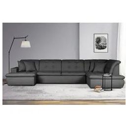 Wohnlandschaft Inosign "BRISBANE NEU U-Form", grau (anthrazit), B:380cm H:83cm T:202cm, 100% Polyester, Sofas, mit feiner Steppung, Matten-Optik, incl. Zierkissen