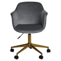Schreibtischstuhl Jahnke "SHELL WORX", grau (palladiumgrau, gold, goldfarben), B:56,5cm H:87cm T:59cm, Polyester, Stühle, Büro-/ Schreibtischstuhl, höhenverstellbar, Samt, Gestell in Gold-Look