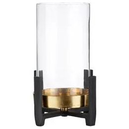 Windlicht Gilde "Nuro", gold (goldfarben, schwarz), B:19cm H:27,5cm T:18,5cm, Aluminium, Kerzenhalter, aus Aluminium, mit Glaseinsatz