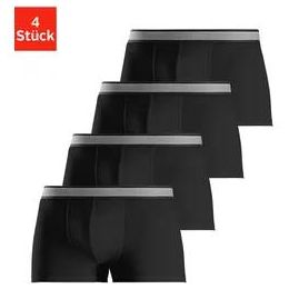H.I.S. Boxer H.I.S "Boxershorts f&uuml;r Herren", Damen, Gr. XXL, 4 Stk., schwarz, Jersey, Obermaterial: 95% Baumwolle, 5% Elasthan, unifarben, k&ouml;rpernah, Unterhosen, mit gestreiftem Webbund