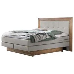 Boxspringbett Hasena "Texas", grau (grau, wildeiche natur), B:164cm L:206cm, Komplettbetten, Boxspringbett, Bettkästen, Massivholz-Umrandung, Tonnentaschen-Federkernmatratze