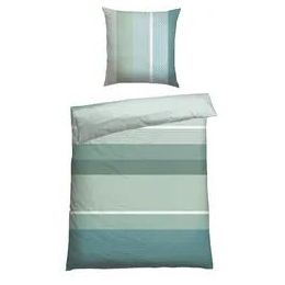 Bettwäsche Schiesser "Endy Stripes aus weicher Baumwolle mit großen und kleinen Streifen", grün, B/L: 135cm x 200cm, 1 Stk., 1 Stk., Renforcé, B/L: 80cm x 80cm, 2 Stk., Renforcé, Obermaterial: 100% Baumwolle, Bettwäsche, Made in Green