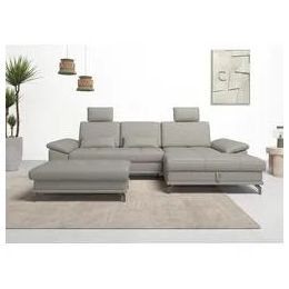 Ecksofa Places of Style "Costello L-Form, B: 301 cm mit Sitztiefen-, Armteilverstellung &", grau (hellgrau), B:301cm H:89cm T:176cm, Luxus-Microfaser (90% Polyester, 10% Polyamid);Samtoptik (100% Polyester), Sofas, 3 Nierenkissen, optional Bettfunktion & Bettkasten, Topseller