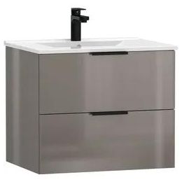 Waschtisch Welltime "Athen Badezimmerschrank mit Softclose Funktion WC Bad 60 cm", grau (grau hochglanz, grau hochglanz), B:60cm H:50cm T:46cm, Holzwerkstoff, Waschtische, Waschplatz mit 2 Schubladen und Waschbecken Badmöbel Unterschrank