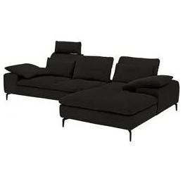 Ecksofa W.Schillig "valentinoo, Designsofa, bequem, elegant und zeitlos, L-Form", schwarz (schwarz z59), B:299cm H:83cm T:178cm, Longlife Xtra-Leder Z59: Glattleder mit modischer Prägung. Hautstärke 0, 9 - 1, 1 mm, Sofas, inklusive Hocker, mit Sitztiefenverstellung, Breite 299 cm