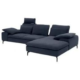 Ecksofa W.Schillig "valentinoo, Designsofa, bequem, elegant und zeitlos, L-Form", blau (blau z59), B:299cm H:83cm T:178cm, Longlife Xtra-Leder Z59: Glattleder mit modischer Prägung. Hautstärke 0, 9 - 1, 1 mm, Sofas, inklusive Hocker, mit Sitztiefenverstellung, Breite 299 cm