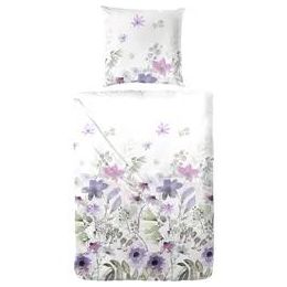Bettwäsche Primera "Mako-Satin-Bettwäsche Alpine Garden", lila, B/L: 135cm x 200cm, 1 Stk., 1 Stk., Mako-Satin, B/L: 80cm x 80cm, 2 Stk., Mako-Satin, Obermaterial: 100% Baumwolle, Bettwäsche, mit kunstvollen Blumen