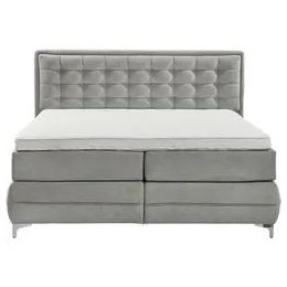 Boxspringbett Musterring "Dubai", grau (d 041 grau), B:197cm L:214cm, Komplettbetten, Boxspringbett, Winkelfuß in Chrom, 3 Härtegrade, Kopfteil in Kassettensteppung