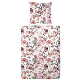 Bettwäsche Primera "Primera Mako-Satin-Bettwäsche Viola", rosa, B/L: 155cm x 220cm, 1 Stk., 1 Stk., Mako-Satin, B/L: 80cm x 80cm, 2 Stk., Mako-Satin, Obermaterial: 100% Baumwolle, Bettwäsche, mit einem kräftigen Blumenmuster