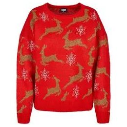 Rundhalspullover Urban Classics "Urban Classics Damen Ladies Oversized Christmas Sweater", Damen, Gr. S, bunt (rot, gold), 70% Polyacryl, 20% Polyester, 10% metallisiertes Garn, unifarben, Casual, oversize, Rundhals, Pullover Weihnachtspullover