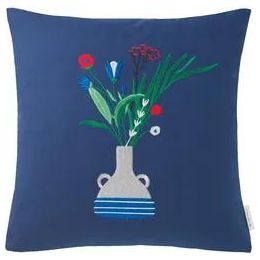 Kissenbez&uuml;ge Tom Tailor HOME "Vase", blau (navy, dunkelblau), B:45cm L:45cm, Polyester, Obermaterial: 65% Polyester, 35% Baumwolle, Kissenbez&uuml;ge, mit aufwendiger Stickerei