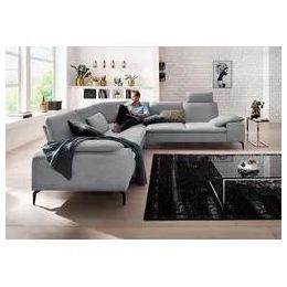 Ecksofa W.Schillig "valentinoo, Designsofa, elegant und bequem, L-Form", grau (dolphin r66), B:318cm H:83cm T:298cm, Chenille-Flachgewebe R66 (85% Polyester, 15% Nylon), Sofas, mit Sitztiefenverstellung, Breite 318 cm