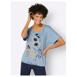 T-Shirt Inspirationen "Shirt", Damen, Gr. 46, blau (hellblau), 50% Baumwolle, 50% Modal, bedruckt, geblümt, gemustert, Rundhals, Shirts