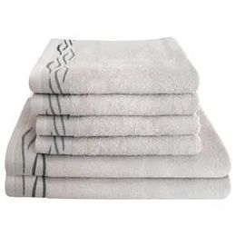 Handtuch Set Dyckhoff "Wave", silber, 6 Stk., Frottier, Obermaterial: 100% Baumwolle, Handtuch-Sets, mit Jacquard-Bordüre;4 Handtücher (50x100cm), 2 Duschtücher (70x140cm)