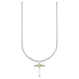 Kette mit Anhänger Bruno Banani "Schmuck Geschenk Halskette Kreuz mit Steinen bicolor", gold (edelstahlfarben, gelbgoldfarben), Halsketten, Damen, Edelstahl, L: 47 B: 2mm, mit Zirkonia (synth.), B:2mm