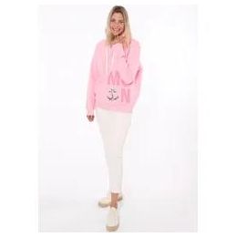 Sweatshirt ZwillingSHERZ ""Moin"", Damen, Gr. L/XL (L/XL), rosa, angeraute Sweatware, Obermaterial: 50% Baumwolle, 50% Polyester, comfort fit hüftlang, V-Ausschnitt, Sweatshirts, mit Paillettenanker und gesticktem Schriftzug