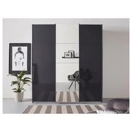 Schwebetürenschrank Rauch "Kleiderschrank Schrank Garderobe Wäscheschrank Ankleide OTELI", grau (graumetallic, effektgrau hochglanz), B:203cm H:229cm T:68cm, Holzwerkstoff, Schränke, mit Mittelspiegel, in verschiedenen Dekor- und Hochglanzfarben
