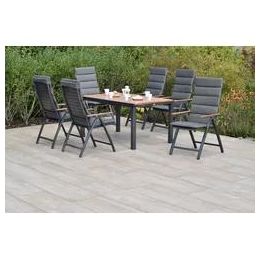 Garten-Essgruppe Merxx "»Tinos«", grau (grau, grau, graphit), Aluminium, Massivholz, Sitzmöbel-Sets, Ausziehtisch: LxB: 150-200 x 90 cm