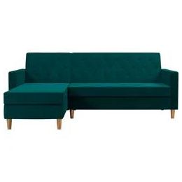 Ecksofa "Liberty, L-Form", blau (petrolfarben), B:213cm H:82cm T:154cm, Veloursstoff 100% Polyester, COSMOLIVING BY COSMOPOLITAN, Sofas, mit Schlafffunktion, Recamiere beidseitig montierbar, Sitzhöhe 43 cm
