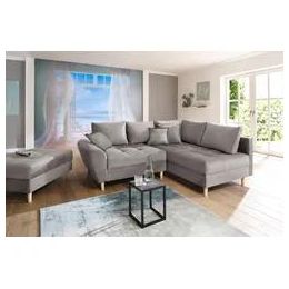 Ecksofa Home Affaire "Rice L-Form, B: 223 cm", grau (taupe), B:223cm H:47cm T:184cm, Luxus-Microfaser (100% Polyester);Struktur fein (100% Polyester);Microfaser PRIMABELLE (100% Polyester);Samtoptik (100% Polyester), Sofas, Set: Sofa & Hocker, mit 3 Zierkissen, Federkern, Topseller
