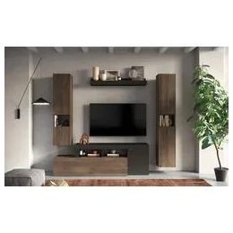Wohnwand Inosign "Freedom", braun (lava, mercure nb holzstruktur), B:245cm H:195cm T:35cm, Kastenmöbel-Sets, 4tlg. Breite 245 cm (Lowboard, Stauraumschränke, Wandregal)