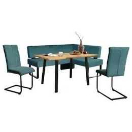 Eckbankgruppe Home Affaire "Oliver", blau (dreamblau, schwarz), B:220cm H:89cm T:160cm, FSC-zertifizierter Holzwerkstoff, FSC-zertifiziertes Massivholz, Metall, Polyester, Sitzmöbel-Sets, Eckbank mit Wellenunterfederung im Sitz, Tisch Massiv Eiche