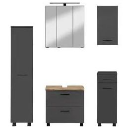 Badmöbel-Set Welltime ""Trento", Badezimmer-Set, Hängeschrank, Unterschrank, Midischrank", grau (matt grau, grafit, baumkante), B:120cm H:200cm T:35cm, Holzwerkstoff, MDF, Kastenmöbel-Sets, Waschbeckenunterschrank, Spiegelschrank inkl. Aufbauleuchte