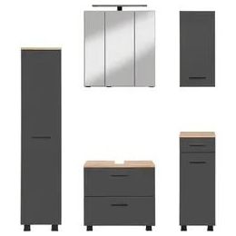 Badmöbel-Set Welltime ""Trento", Badezimmer-Set, Hängeschrank, Unterschrank, Midischrank", grau (matt grau, wotaneiche), B:120cm H:200cm T:35cm, Holzwerkstoff, MDF, Kastenmöbel-Sets, Waschbeckenunterschrank, Spiegelschrank inkl. Aufbauleuchte