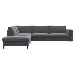 Ecksofa FLEXLUX "Fiore, L-Form, bequem und komfortabel durch hochwertigem Sitzaufbau", grau (soft grau), B:273cm H:85cm T:225cm, 100% Polyester, Sofas, breite Armlehnen, Kaltschaum, Füße Alu+schwarz