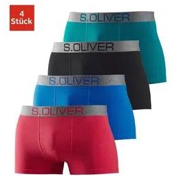 Boxer s.Oliver "Boxershorts f&uuml;r Herren", Damen, Gr. XXL, 4 Stk., bunt (petrol, schwarz, blau, rot), Jersey, Obermaterial: 92% Baumwolle, 8% Elasthan (LYCRA), unifarben, k&ouml;rpernah, Unterhosen, mit kontrastfarbenem Webbund, Topseller