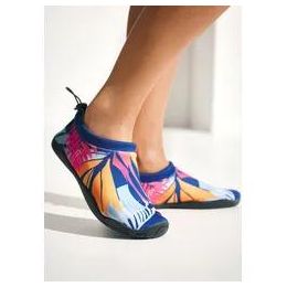 Badeschuh Lascana, Damen, Gr. 44, blau (blau, orange), Obermaterial: 100% Neopren. Futter: 100% Neopren. Decksohle: 100% Neopren. Laufsohle: 100% Synthetik, gemustert, Schuhe Badeschuh, Aquaschuh, Slipper, Wasserschuh ultraleicht und schnelltrocknend VEGAN