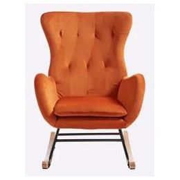 Sessel Heine HOME, orange, B:68cm H:95cm T:80cm, 100% Polyester, Füße:50% Metall, 50% Gummibaum, Gestell:100% Metall, Sessel, Schaukelsessel
