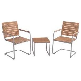 Balkonset Garden Pleasure "»DENVER Set 01«", beige (natur, natur,), Edelstahl, FSC-zertifizierter Holzwerkstoff, Sitzmöbel-Sets, 2 Stühle (stapelbar), Tisch LxB: 45x45 cm