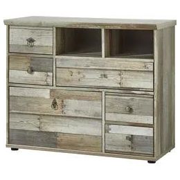 Kommode Innostyle "BONANZA, TOPSELLER", braun, B:99cm H:80cm T:39cm, Holzwerkstoff, Sideboards, 1 Klappe, 5 Schubladen, 4 Fächer, Softclose, ABS Kantenschutz